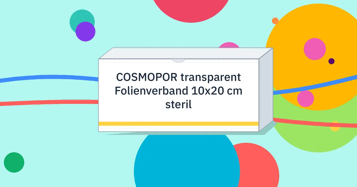 Symbolbild: Packung mit der Aufschrift COSMOPOR transparent Folienverband 10x20 cm steril (PZN 19452578) – Verfügbarkeit und Bezug in Apotheken in Frankfurt am Main