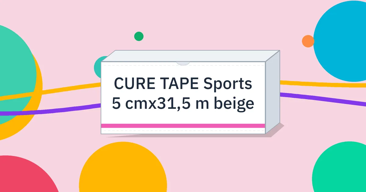 Symbolbild: Packung mit der Aufschrift CURE TAPE Sports 5 cmx31,5 m beige (PZN 19711933) – Verfügbarkeit und Bezug in Apotheken in Frankfurt am Main
