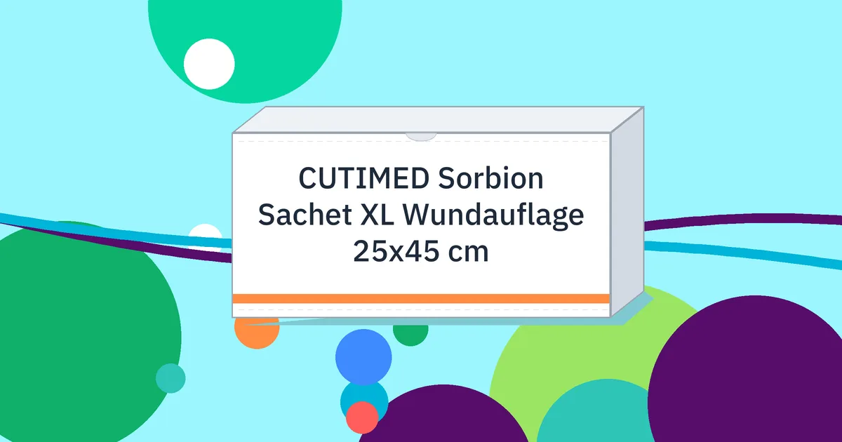 Symbolbild: Packung mit der Aufschrift CUTIMED Sorbion Sachet XL Wundauflage 25x45 cm (PZN 11361698) – Verfügbarkeit und Bezug in Apotheken in Frankfurt am Main
