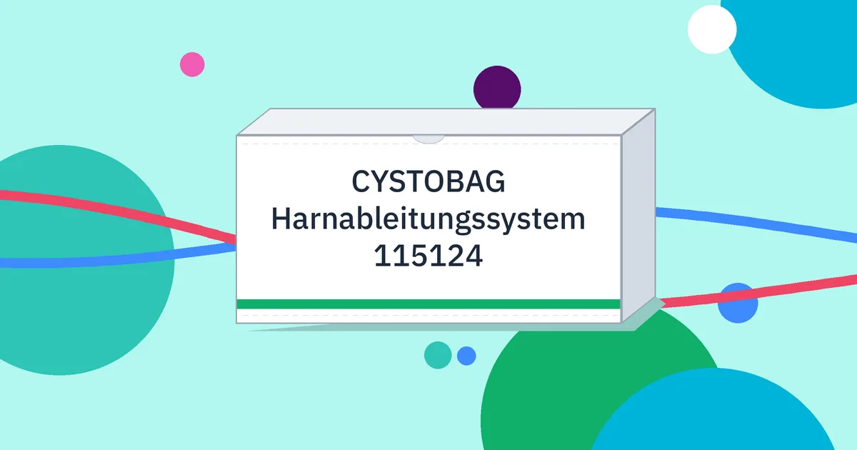 Symbolbild: Packung mit der Aufschrift CYSTOBAG Harnableitungssystem 115124 (PZN 00660133) – Verfügbarkeit und Bezug in Apotheken in Frankfurt am Main