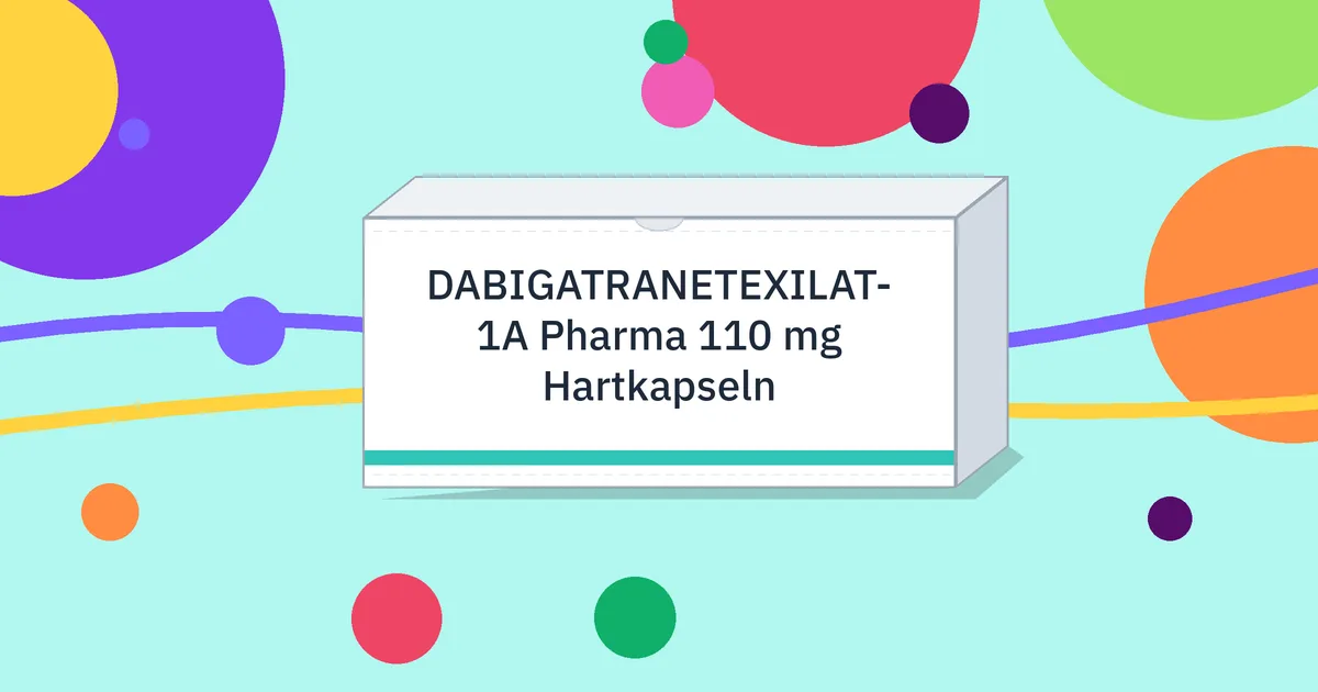 Symbolbild: Packung mit der Aufschrift DABIGATRANETEXILAT-1A Pharma 110 mg Hartkapseln (PZN 18121299) – Verfügbarkeit und Bezug in Apotheken in Frankfurt am Main