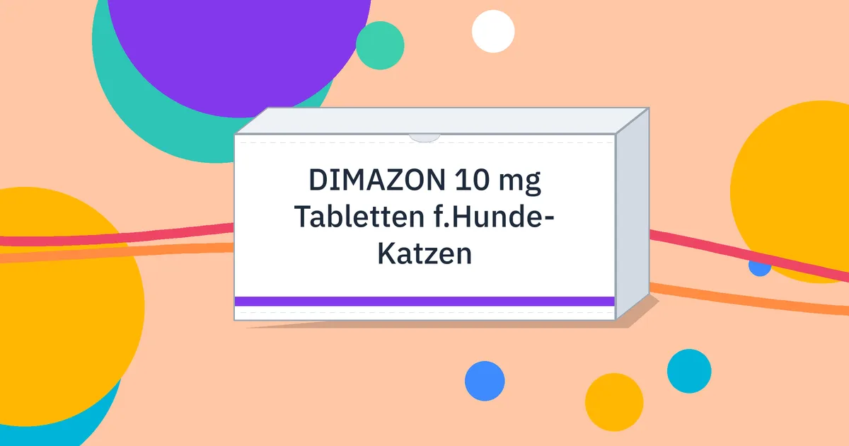 Symbolbild: Packung mit der Aufschrift DIMAZON 10 mg Tabletten f.Hunde-Katzen (PZN 00587548) – Verfügbarkeit und Bezug in Apotheken in Frankfurt am Main