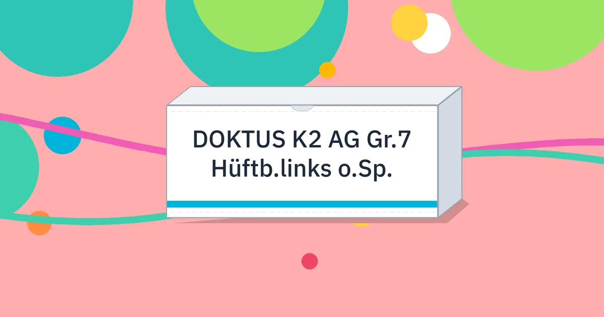 Symbolbild: Packung mit der Aufschrift DOKTUS K2 AG Gr.7 Hüftb.links o.Sp. (PZN 03310913) – Verfügbarkeit und Bezug in Apotheken in Frankfurt am Main