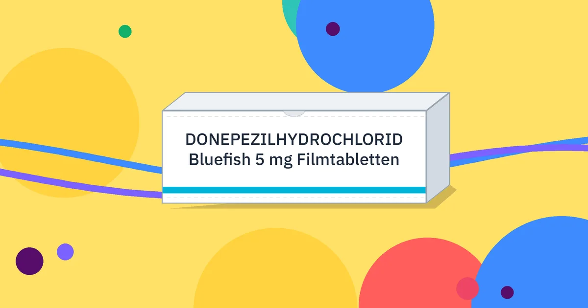 Symbolbild: Packung mit der Aufschrift DONEPEZILHYDROCHLORID Bluefish 5 mg Filmtabletten (PZN 09391396) – Verfügbarkeit und Bezug in Apotheken in Frankfurt am Main
