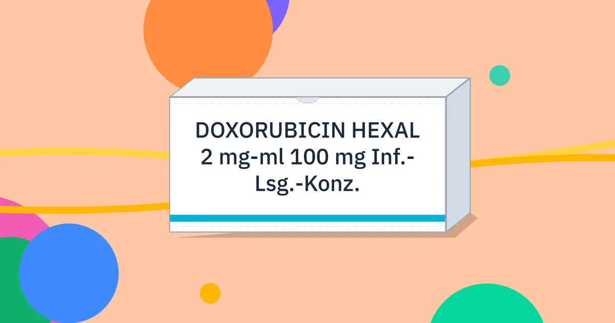 Symbolbild: Packung mit der Aufschrift DOXORUBICIN HEXAL 2 mg-ml 100 mg Inf.-Lsg.-Konz. (PZN 10267454) – Verfügbarkeit und Bezug in Apotheken in Frankfurt am Main