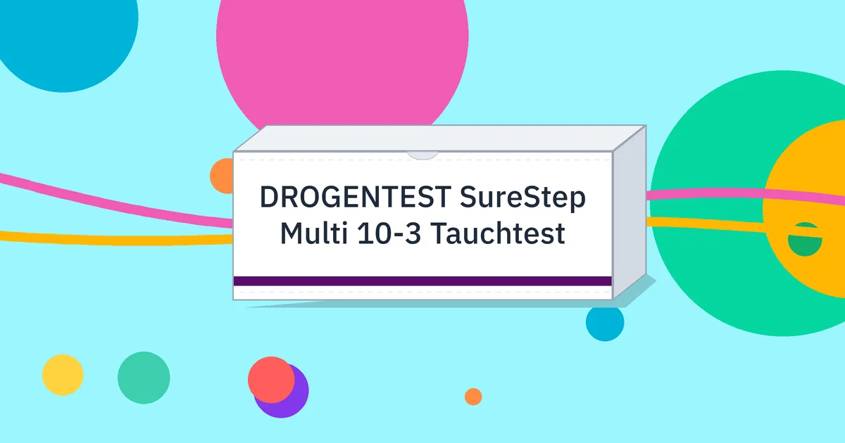 Symbolbild: Packung mit der Aufschrift DROGENTEST SureStep Multi 10-3 Tauchtest (PZN 16589319) – Verfügbarkeit und Bezug in Apotheken in Frankfurt am Main