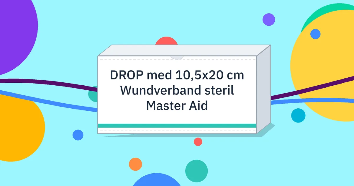 Symbolbild: Packung mit der Aufschrift DROP med 10,5x20 cm Wundverband steril Master Aid (PZN 20111865) – Verfügbarkeit und Bezug in Apotheken in Frankfurt am Main