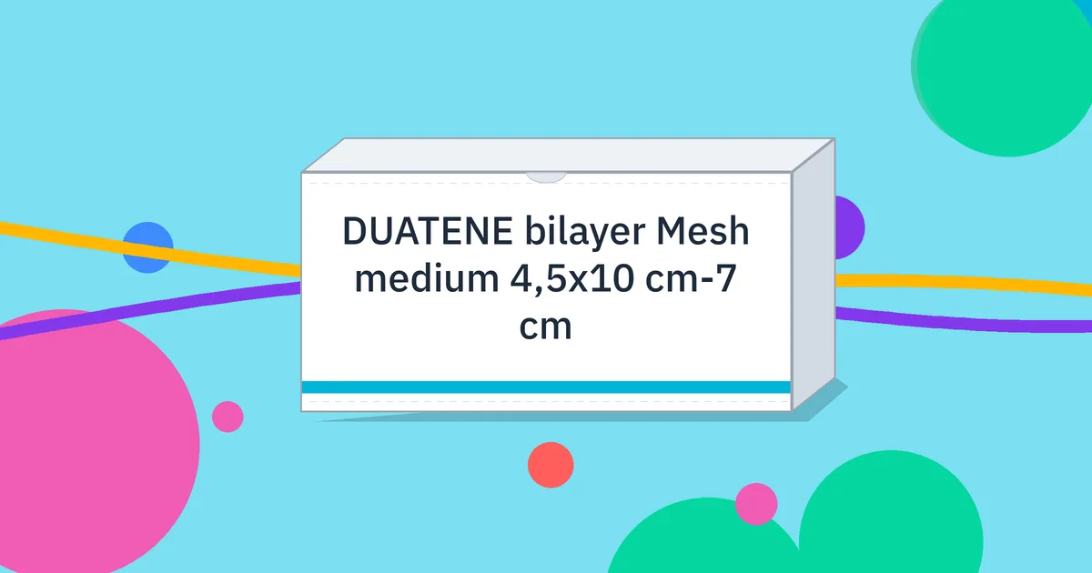 Symbolbild: Packung mit der Aufschrift DUATENE bilayer Mesh medium 4,5x10 cm-7 cm (PZN 13979310) – Verfügbarkeit und Bezug in Apotheken in Frankfurt am Main