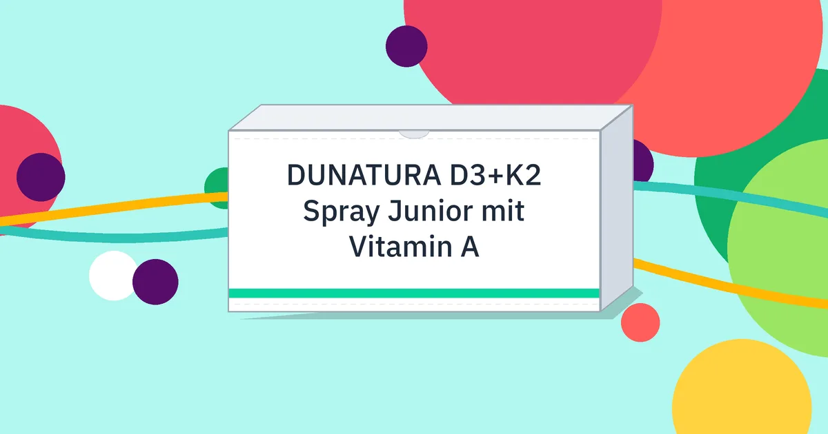 Symbolbild: Packung mit der Aufschrift DUNATURA D3+K2 Spray Junior mit Vitamin A (PZN 17869067) – Verfügbarkeit und Bezug in Apotheken in Frankfurt am Main