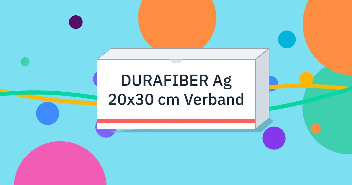 Symbolbild: Packung mit der Aufschrift DURAFIBER Ag 20x30 cm Verband (PZN 16516154) – Verfügbarkeit und Bezug in Apotheken in Frankfurt am Main