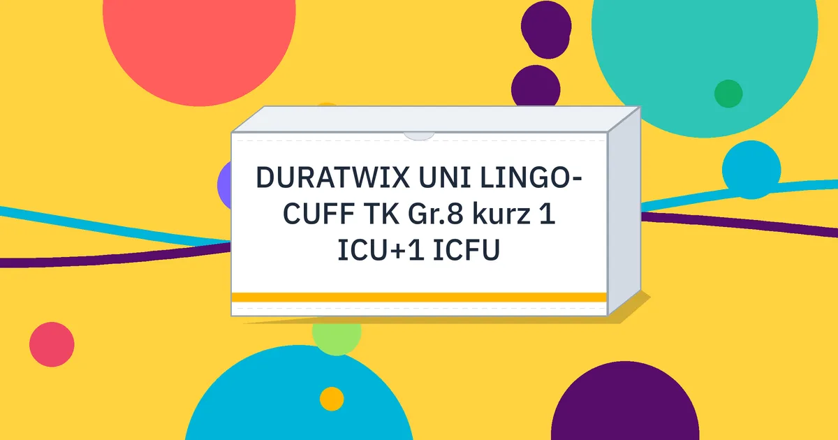 Symbolbild: Packung mit der Aufschrift DURATWIX UNI LINGO-CUFF TK Gr.8 kurz 1 ICU+1 ICFU (PZN 19788373) – Verfügbarkeit und Bezug in Apotheken in Frankfurt am Main
