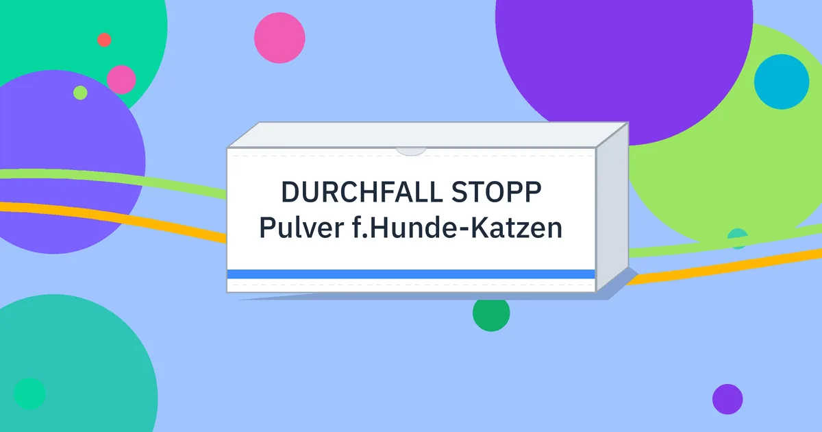 Symbolbild: Packung mit der Aufschrift DURCHFALL STOPP Pulver f.Hunde-Katzen (PZN 19881374) – Verfügbarkeit und Bezug in Apotheken in Frankfurt am Main