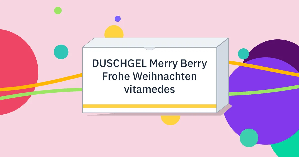 Symbolbild: Packung mit der Aufschrift DUSCHGEL Merry Berry Frohe Weihnachten vitamedes (PZN 20081182) – Verfügbarkeit und Bezug in Apotheken in Frankfurt am Main
