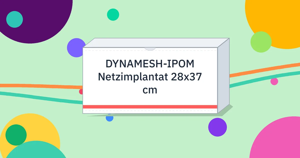 Symbolbild: Packung mit der Aufschrift DYNAMESH-IPOM Netzimplantat 28x37 cm (PZN 09253441) – Verfügbarkeit und Bezug in Apotheken in Frankfurt am Main