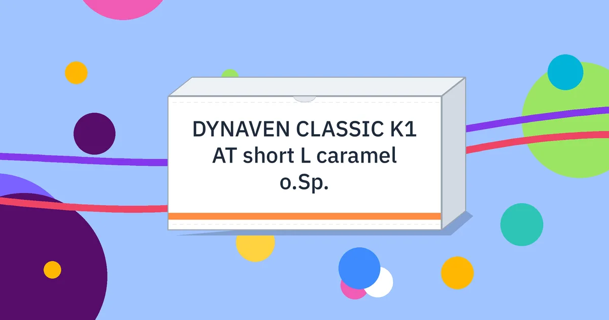 Symbolbild: Packung mit der Aufschrift DYNAVEN CLASSIC K1 AT short L caramel o.Sp. (PZN 18416103) – Verfügbarkeit und Bezug in Apotheken in Frankfurt am Main