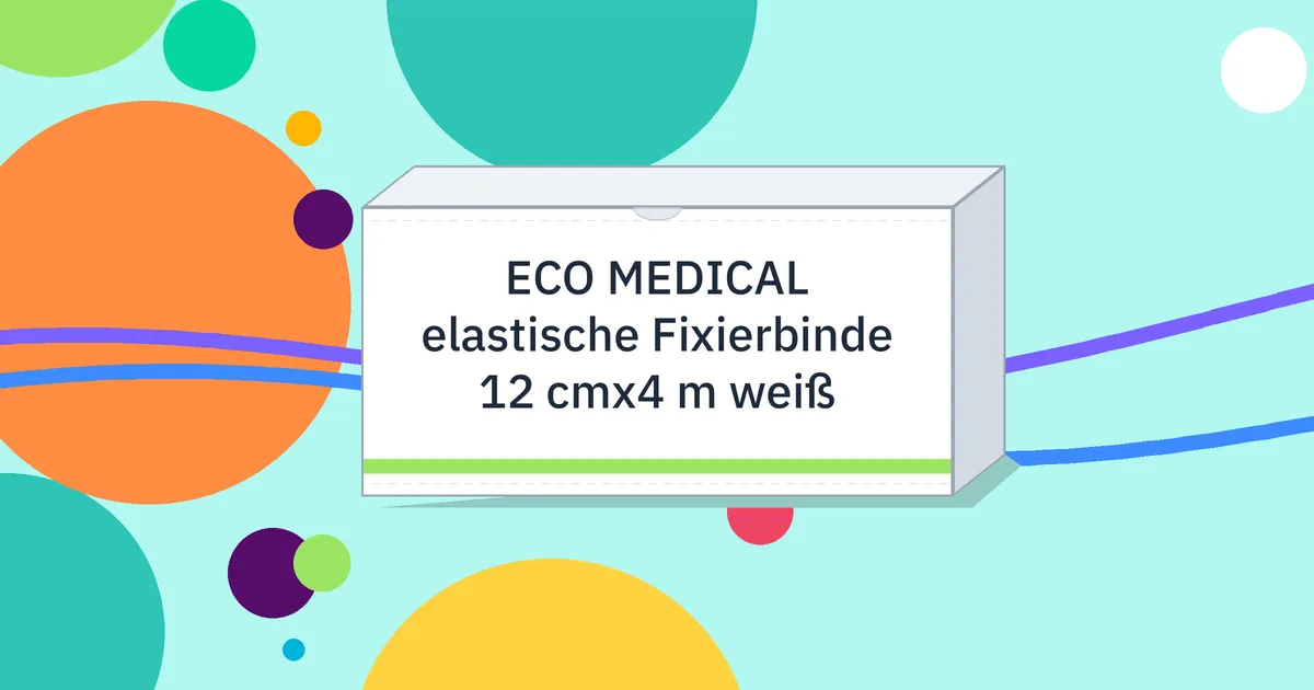 Symbolbild: Packung mit der Aufschrift ECO MEDICAL elastische Fixierbinde 12 cmx4 m weiß (PZN 01322355) – Verfügbarkeit und Bezug in Apotheken in Frankfurt am Main