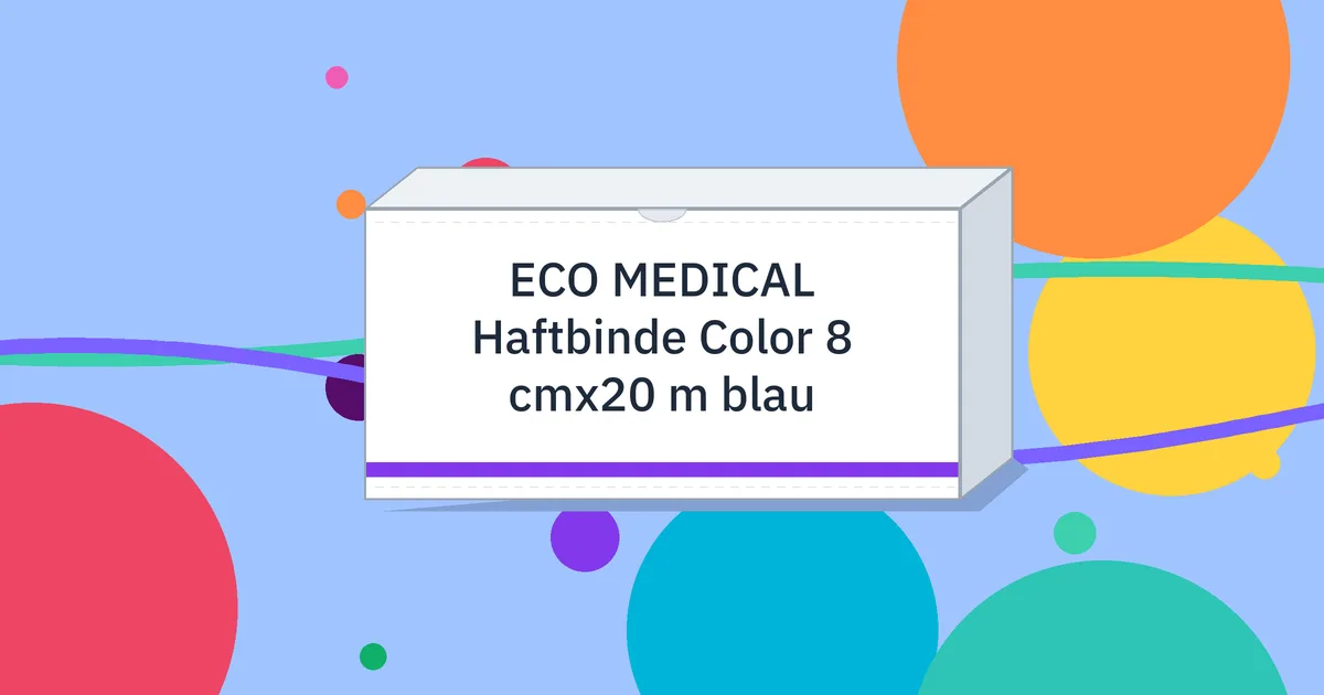 Symbolbild: Packung mit der Aufschrift ECO MEDICAL Haftbinde Color 8 cmx20 m blau (PZN 00753567) – Verfügbarkeit und Bezug in Apotheken in Frankfurt am Main