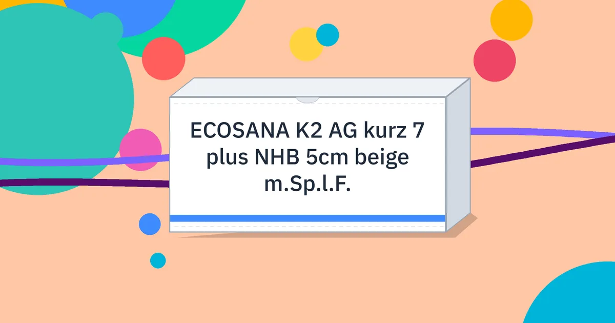 Symbolbild: Packung mit der Aufschrift ECOSANA K2 AG kurz 7 plus NHB 5cm beige m.Sp.l.F. (PZN 10955562) – Verfügbarkeit und Bezug in Apotheken in Frankfurt am Main