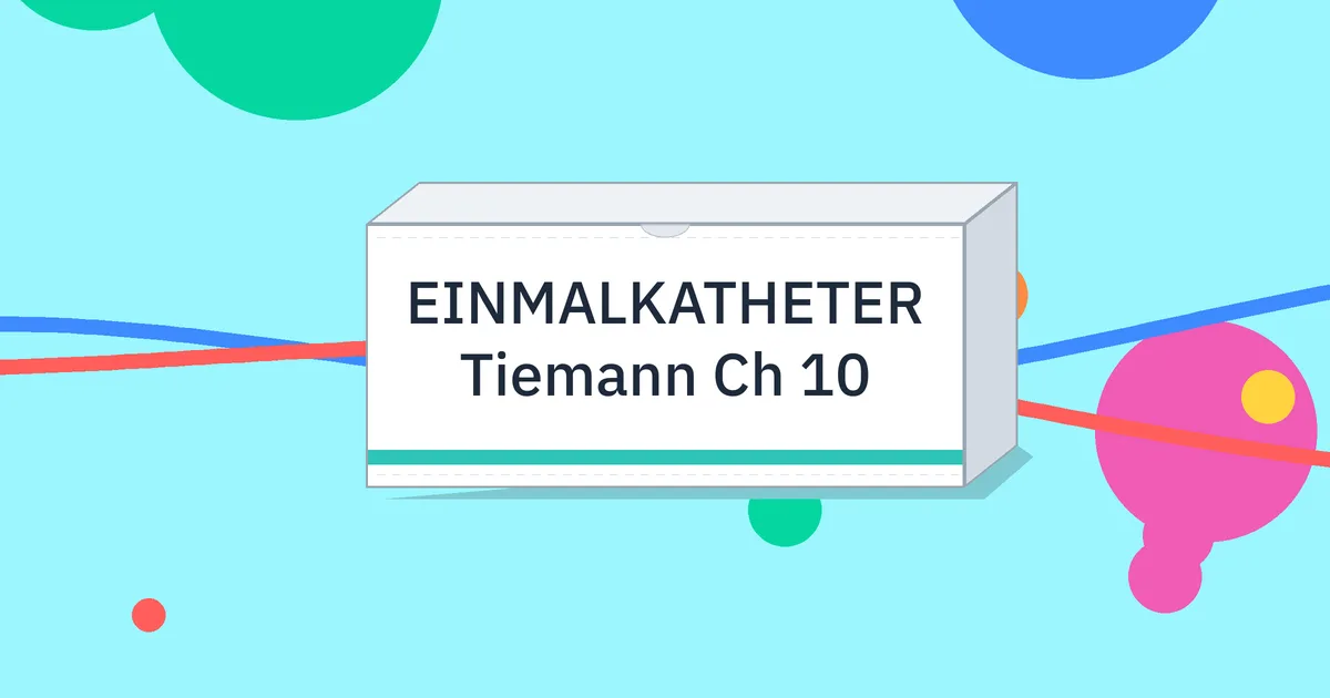 Symbolbild: Packung mit der Aufschrift EINMALKATHETER Tiemann Ch 10 (PZN 04476113) – Verfügbarkeit und Bezug in Apotheken in Frankfurt am Main
