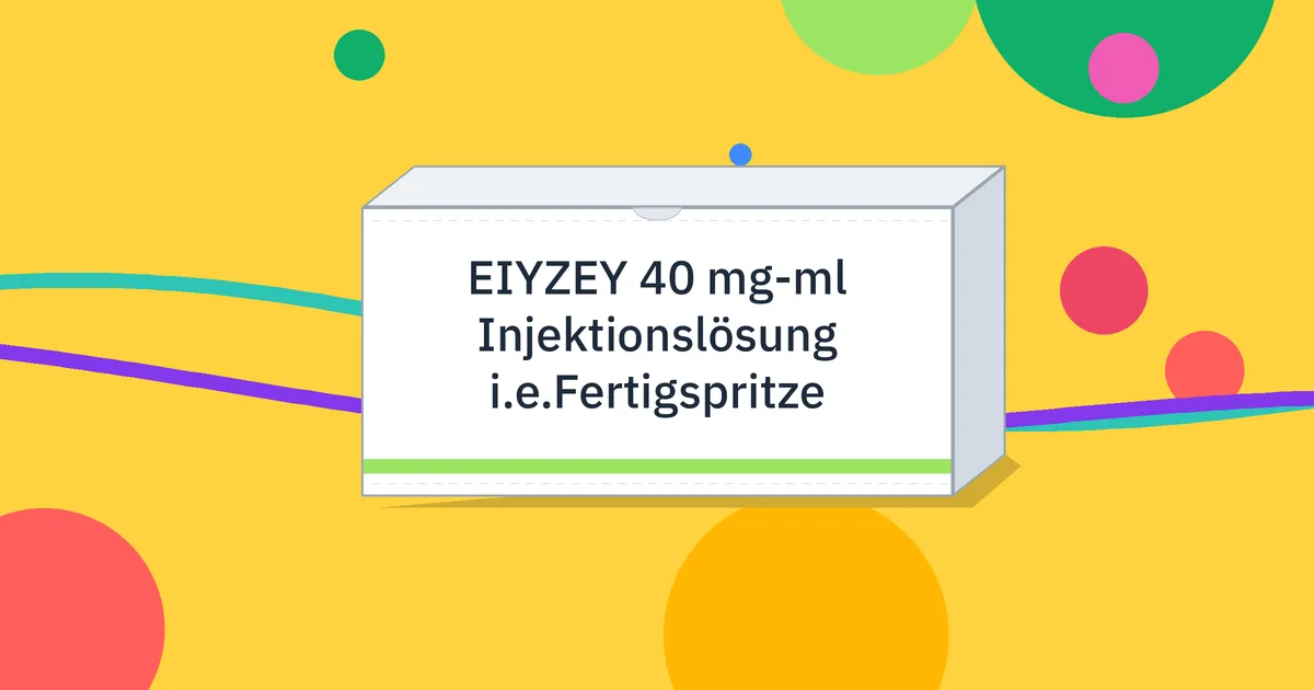 Symbolbild: Packung mit der Aufschrift EIYZEY 40 mg-ml Injektionslösung i.e.Fertigspritze (PZN 19801151) – Verfügbarkeit und Bezug in Apotheken in Frankfurt am Main
