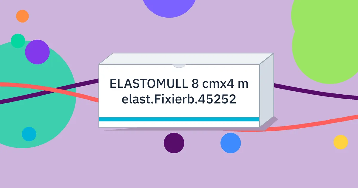 Symbolbild: Packung mit der Aufschrift ELASTOMULL 8 cmx4 m elast.Fixierb.45252 (PZN 19347433) – Verfügbarkeit und Bezug in Apotheken in Frankfurt am Main