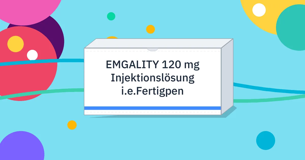 Symbolbild: Packung mit der Aufschrift EMGALITY 120 mg Injektionslösung i.e.Fertigpen (PZN 20189436) – Verfügbarkeit und Bezug in Apotheken in Frankfurt am Main