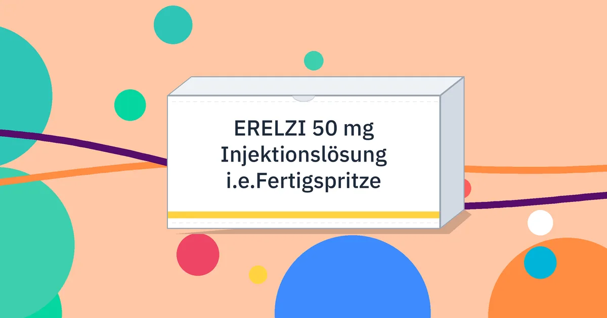 Symbolbild: Packung mit der Aufschrift ERELZI 50 mg Injektionslösung i.e.Fertigspritze (PZN 16798744) – Verfügbarkeit und Bezug in Apotheken in Frankfurt am Main