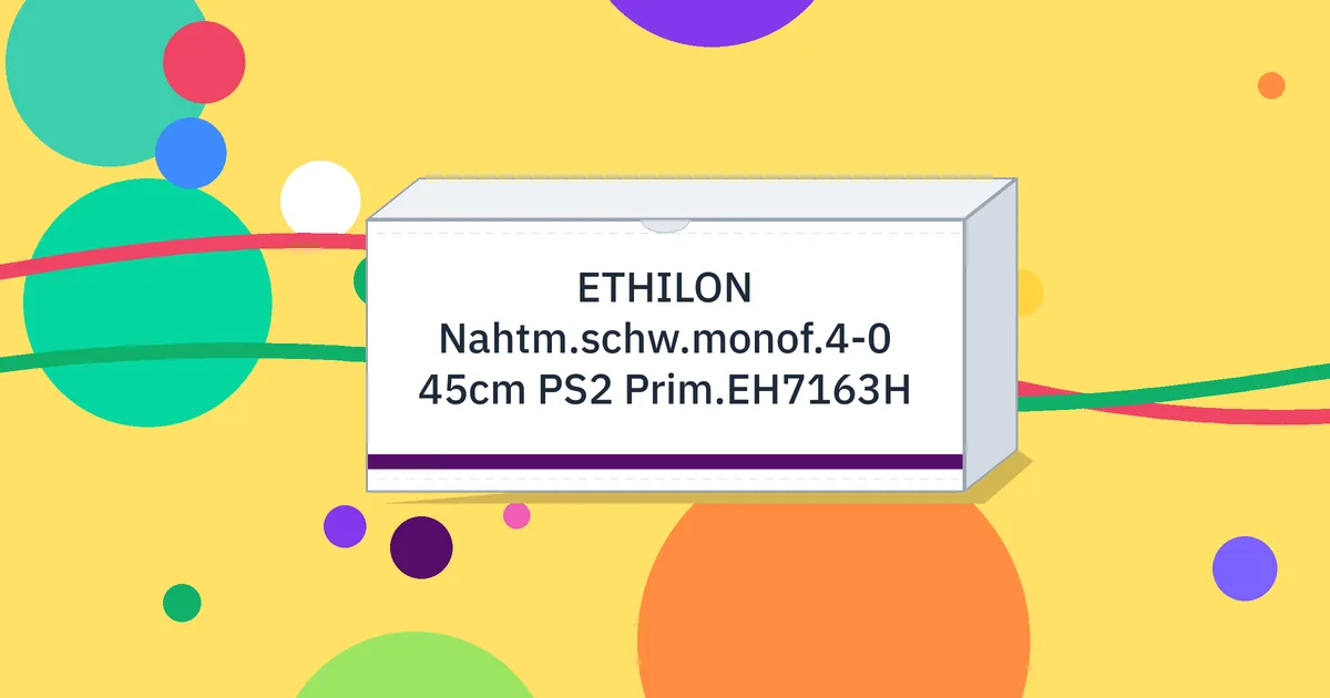 Symbolbild: Packung mit der Aufschrift ETHILON Nahtm.schw.monof.4-0 45cm PS2 Prim.EH7163H (PZN 16251856) – Verfügbarkeit und Bezug in Apotheken in Frankfurt am Main
