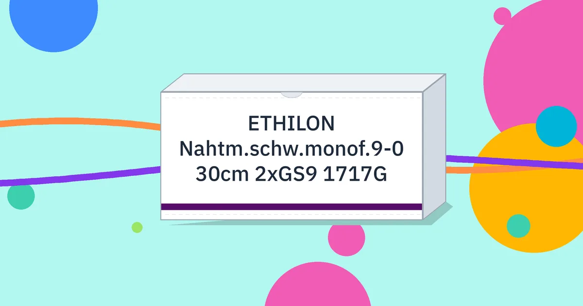 Symbolbild: Packung mit der Aufschrift ETHILON Nahtm.schw.monof.9-0 30cm 2xGS9 1717G (PZN 20911353) – Verfügbarkeit und Bezug in Apotheken in Frankfurt am Main