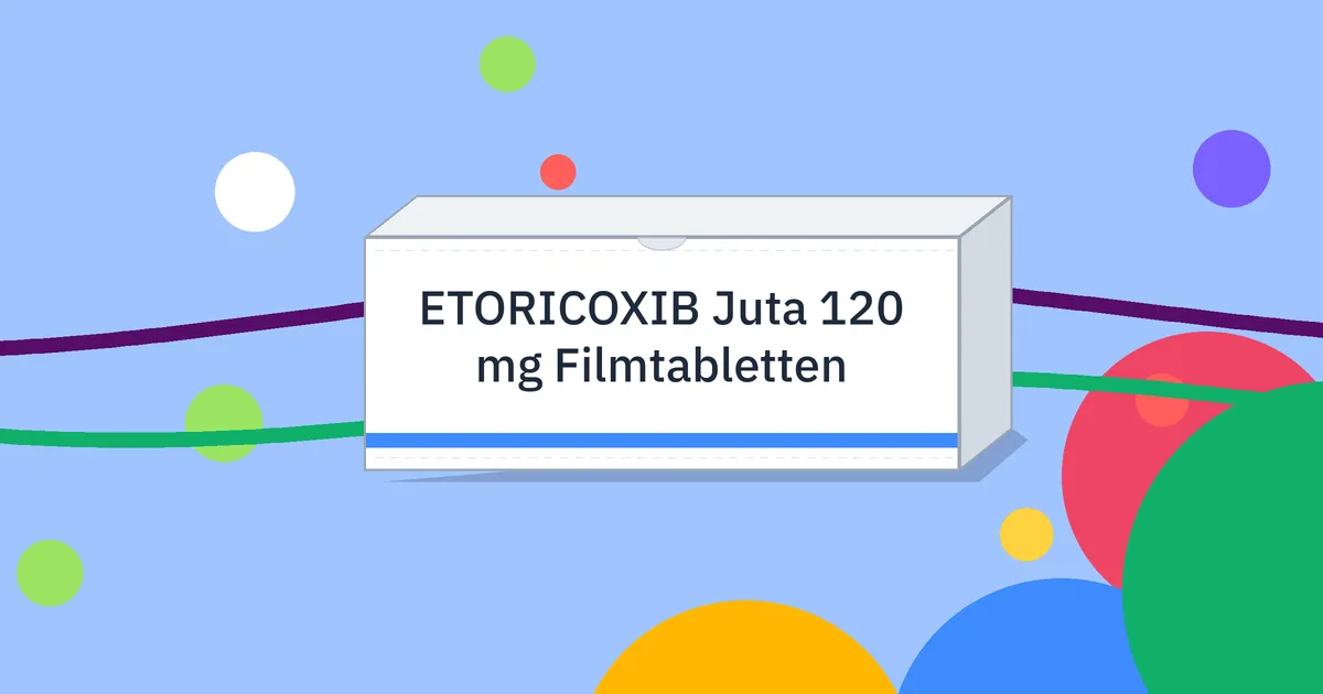 Symbolbild: Packung mit der Aufschrift ETORICOXIB Juta 120 mg Filmtabletten (PZN 18050116) – Verfügbarkeit und Bezug in Apotheken in Frankfurt am Main