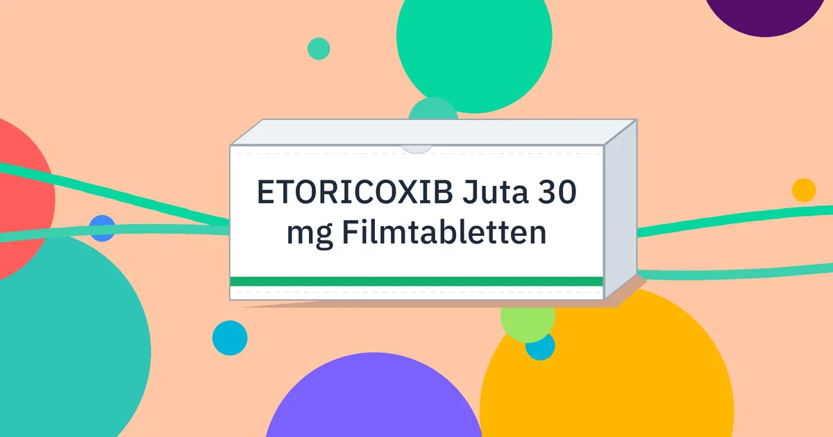 Symbolbild: Packung mit der Aufschrift ETORICOXIB Juta 30 mg Filmtabletten (PZN 18049975) – Verfügbarkeit und Bezug in Apotheken in Frankfurt am Main