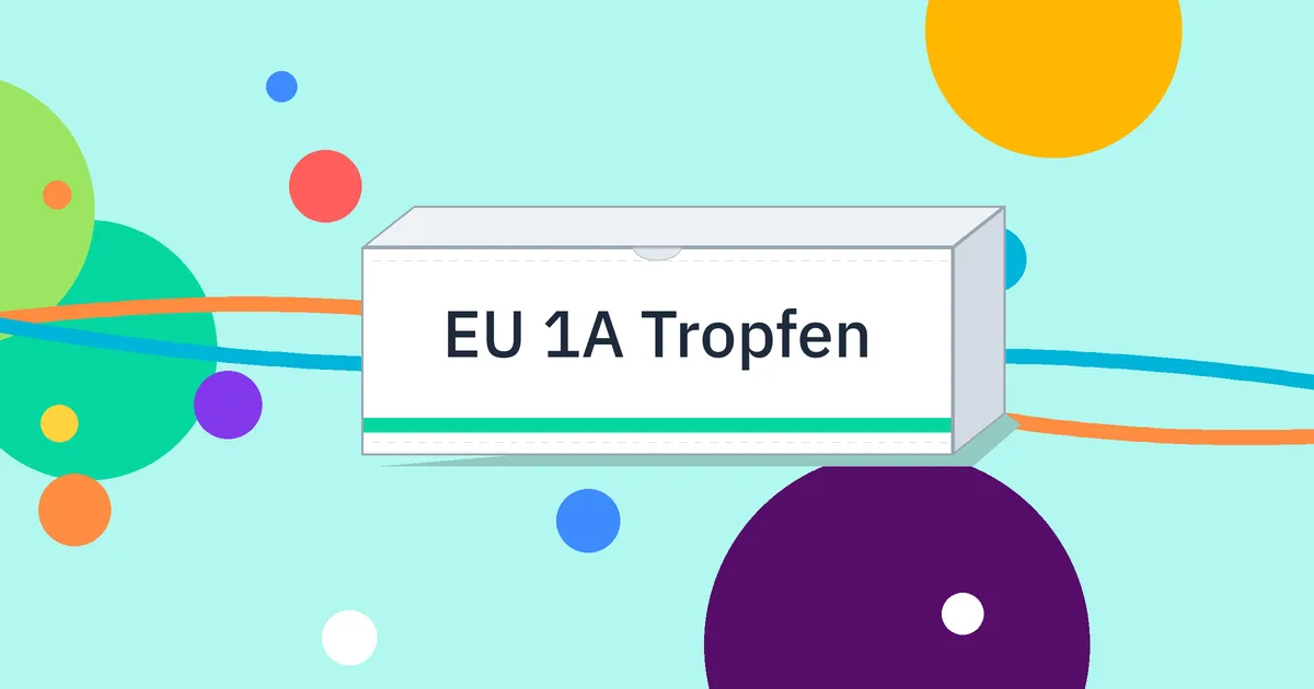 Symbolbild: Packung mit der Aufschrift EU 1A Tropfen (PZN 11563746) – Verfügbarkeit und Bezug in Apotheken in Frankfurt am Main