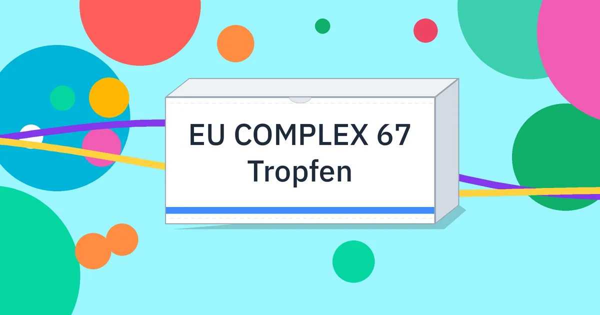 Symbolbild: Packung mit der Aufschrift EU COMPLEX 67 Tropfen (PZN 18351220) – Verfügbarkeit und Bezug in Apotheken in Frankfurt am Main