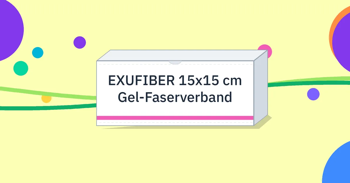 Symbolbild: Packung mit der Aufschrift EXUFIBER 15x15 cm Gel-Faserverband (PZN 19700622) – Verfügbarkeit und Bezug in Apotheken in Frankfurt am Main