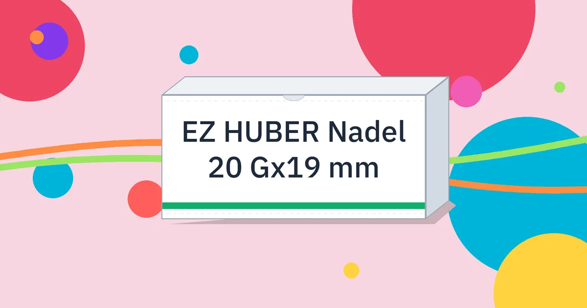 Symbolbild: Packung mit der Aufschrift EZ HUBER Nadel 20 Gx19 mm (PZN 05036971) – Verfügbarkeit und Bezug in Apotheken in Frankfurt am Main