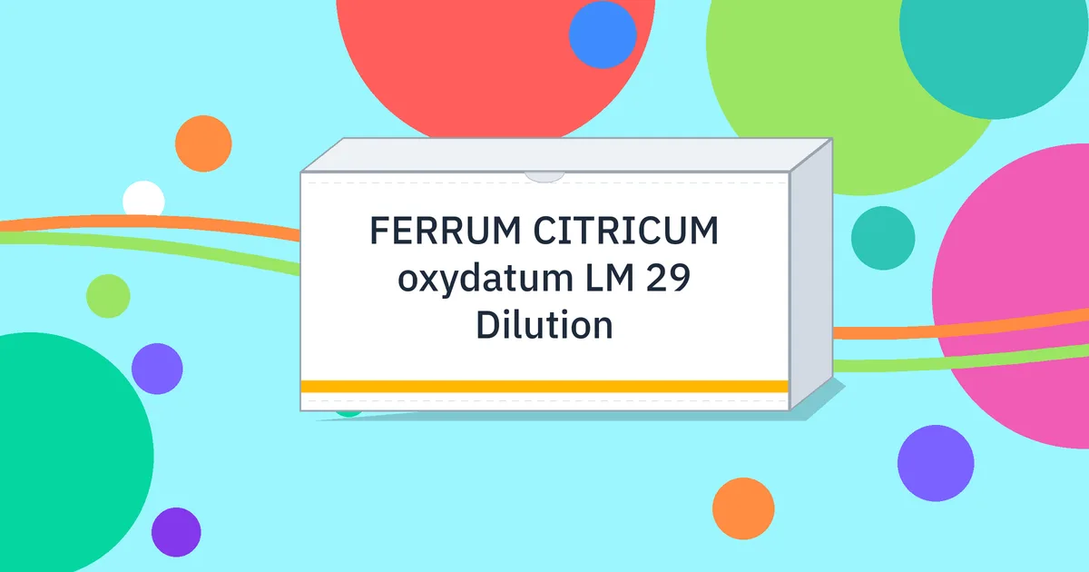 Symbolbild: Packung mit der Aufschrift FERRUM CITRICUM oxydatum LM 29 Dilution (PZN 12848646) – Verfügbarkeit und Bezug in Apotheken in Frankfurt am Main