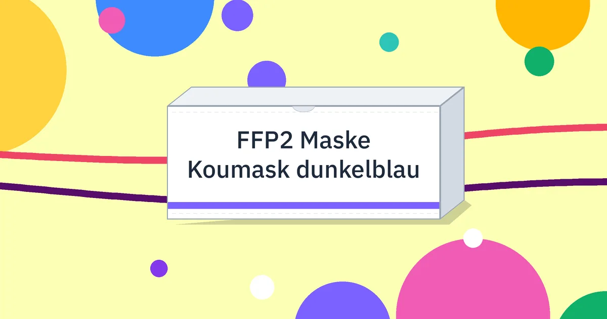 Symbolbild: Packung mit der Aufschrift FFP2 Maske Koumask dunkelblau (PZN 18435810) – Verfügbarkeit und Bezug in Apotheken in Frankfurt am Main