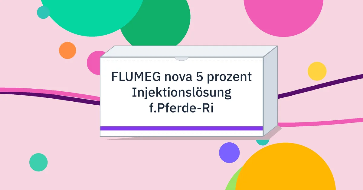 Symbolbild: Packung mit der Aufschrift FLUMEG nova 5 prozent Injektionslösung f.Pferde-Ri (PZN 16382357) – Verfügbarkeit und Bezug in Apotheken in Frankfurt am Main