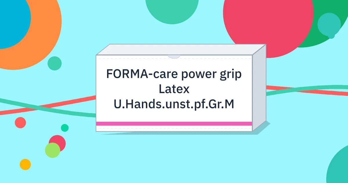 Symbolbild: Packung mit der Aufschrift FORMA-care power grip Latex U.Hands.unst.pf.Gr.M (PZN 11222488) – Verfügbarkeit und Bezug in Apotheken in Frankfurt am Main