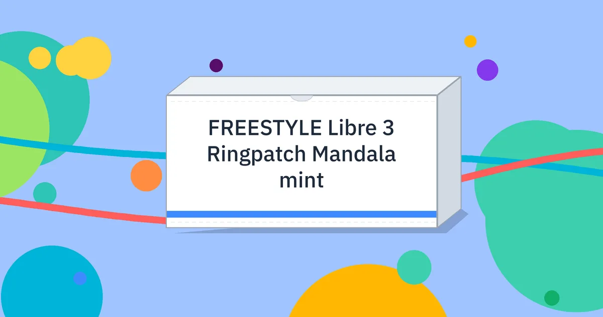 Symbolbild: Packung mit der Aufschrift FREESTYLE Libre 3 Ringpatch Mandala mint (PZN 19865240) – Verfügbarkeit und Bezug in Apotheken in Frankfurt am Main