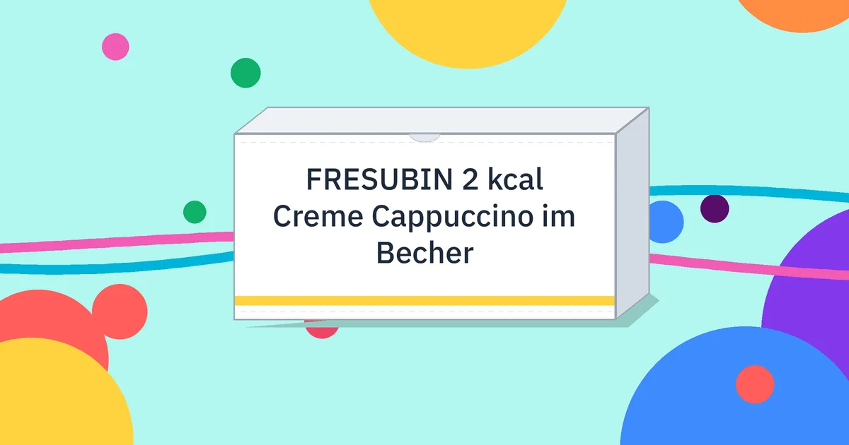 Symbolbild: Packung mit der Aufschrift FRESUBIN 2 kcal Creme Cappuccino im Becher (PZN 10199072) – Verfügbarkeit und Bezug in Apotheken in Frankfurt am Main