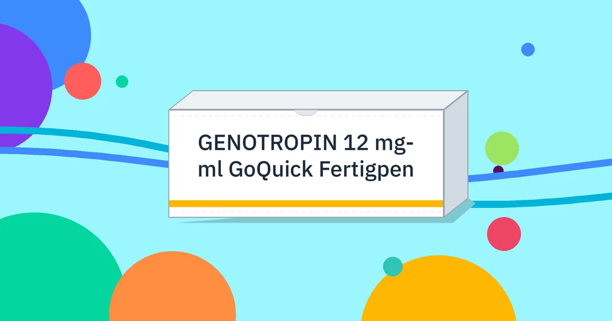Symbolbild: Packung mit der Aufschrift GENOTROPIN 12 mg-ml GoQuick Fertigpen (PZN 15202695) – Verfügbarkeit und Bezug in Apotheken in Frankfurt am Main