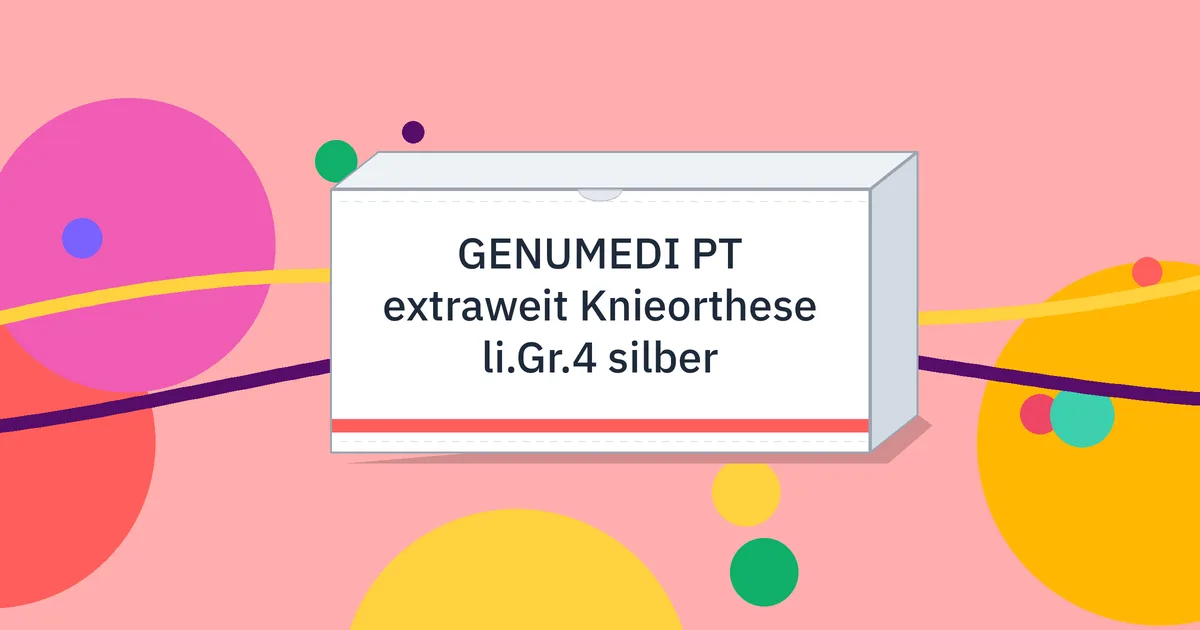 Symbolbild: Packung mit der Aufschrift GENUMEDI PT extraweit Knieorthese li.Gr.4 silber (PZN 10073052) – Verfügbarkeit und Bezug in Apotheken in Frankfurt am Main