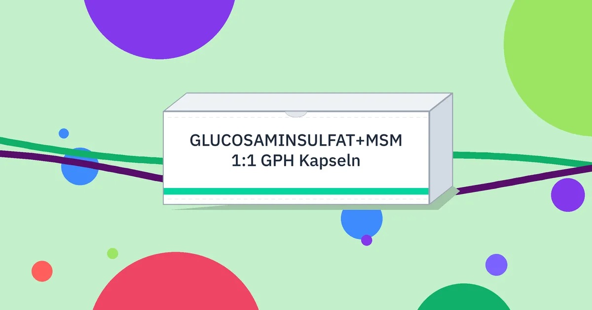 Symbolbild: Packung mit der Aufschrift GLUCOSAMINSULFAT+MSM 1:1 GPH Kapseln (PZN 02888372) – Verfügbarkeit und Bezug in Apotheken in Frankfurt am Main