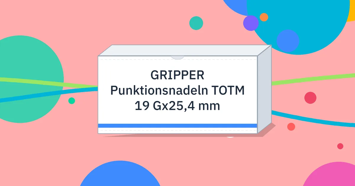 Symbolbild: Packung mit der Aufschrift GRIPPER Punktionsnadeln TOTM 19 Gx25,4 mm (PZN 06101050) – Verfügbarkeit und Bezug in Apotheken in Frankfurt am Main