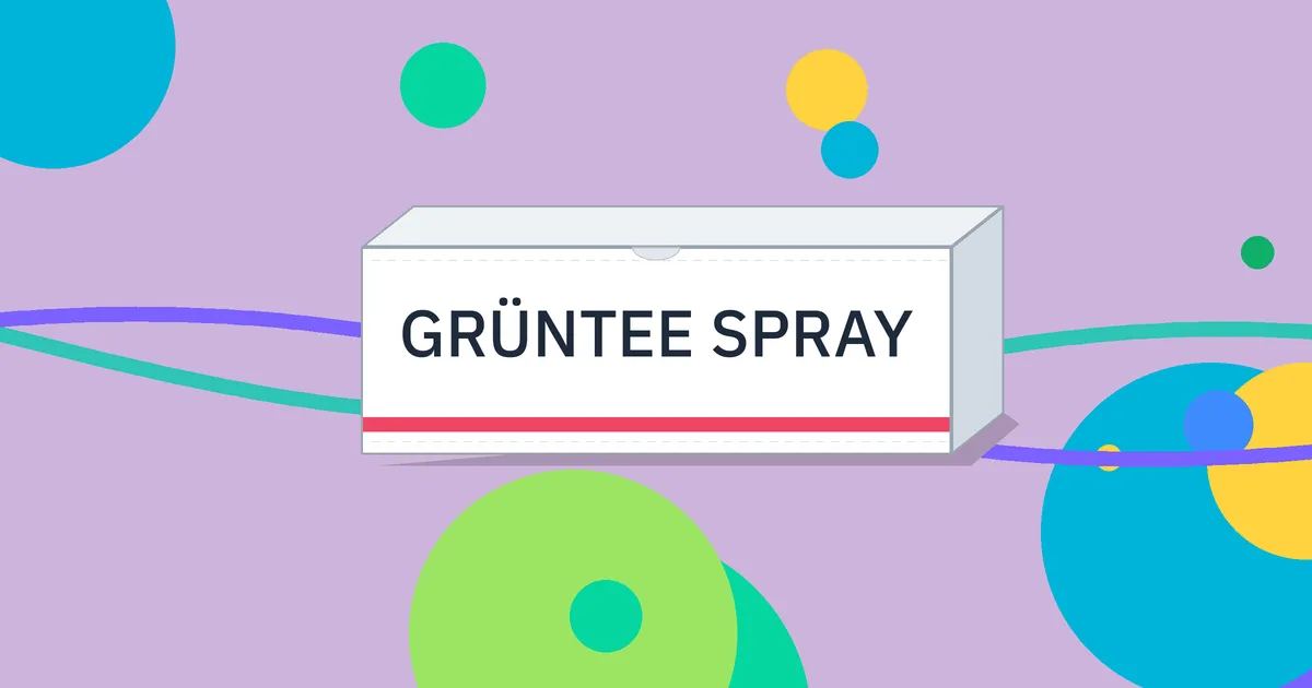 Symbolbild: Packung mit der Aufschrift GRÜNTEE SPRAY (PZN 16129724) – Verfügbarkeit und Bezug in Apotheken in Frankfurt am Main