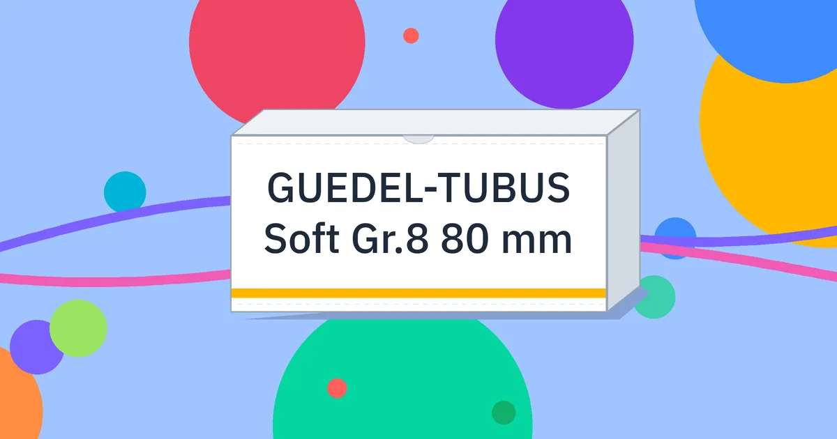 Symbolbild: Packung mit der Aufschrift GUEDEL-TUBUS Soft Gr.8 80 mm (PZN 15891192) – Verfügbarkeit und Bezug in Apotheken in Frankfurt am Main