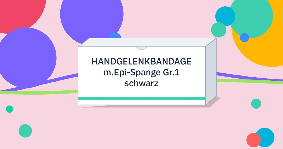 Symbolbild: Packung mit der Aufschrift HANDGELENKBANDAGE m.Epi-Spange Gr.1 schwarz (PZN 13826954) – Verfügbarkeit und Bezug in Apotheken in Frankfurt am Main