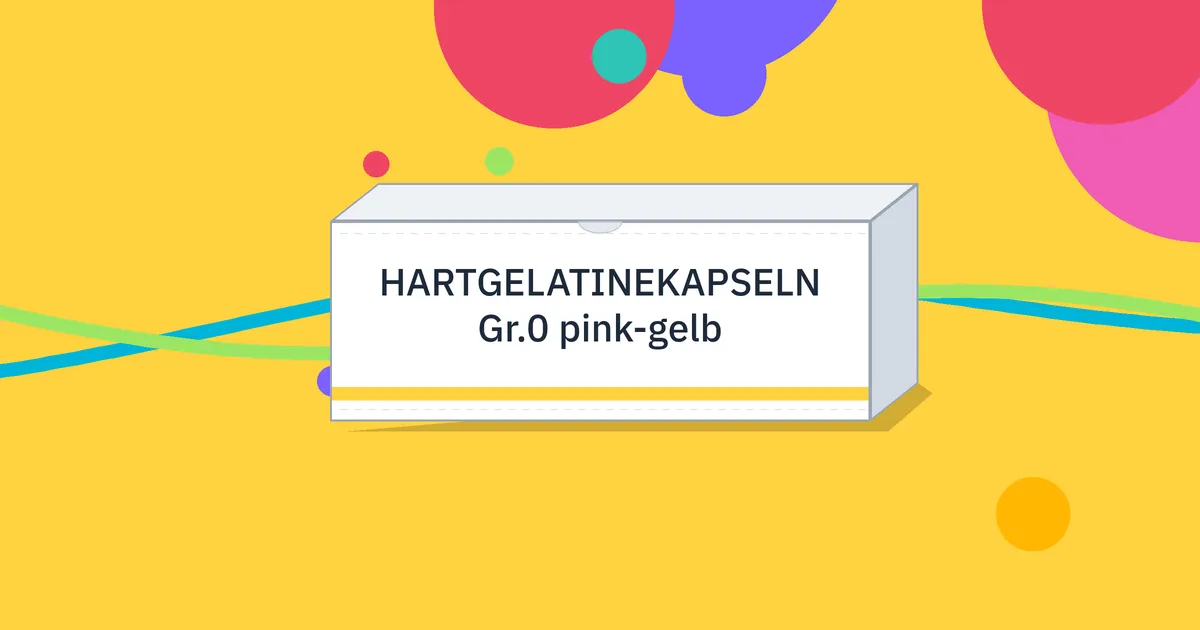 Symbolbild: Packung mit der Aufschrift HARTGELATINEKAPSELN Gr.0 pink-gelb (PZN 17857992) – Verfügbarkeit und Bezug in Apotheken in Frankfurt am Main