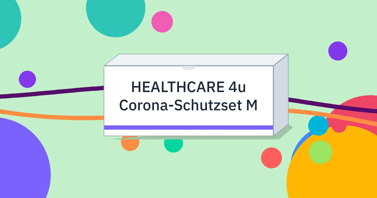 Symbolbild: Packung mit der Aufschrift HEALTHCARE 4u Corona-Schutzset M (PZN 19105262) – Verfügbarkeit und Bezug in Apotheken in Frankfurt am Main